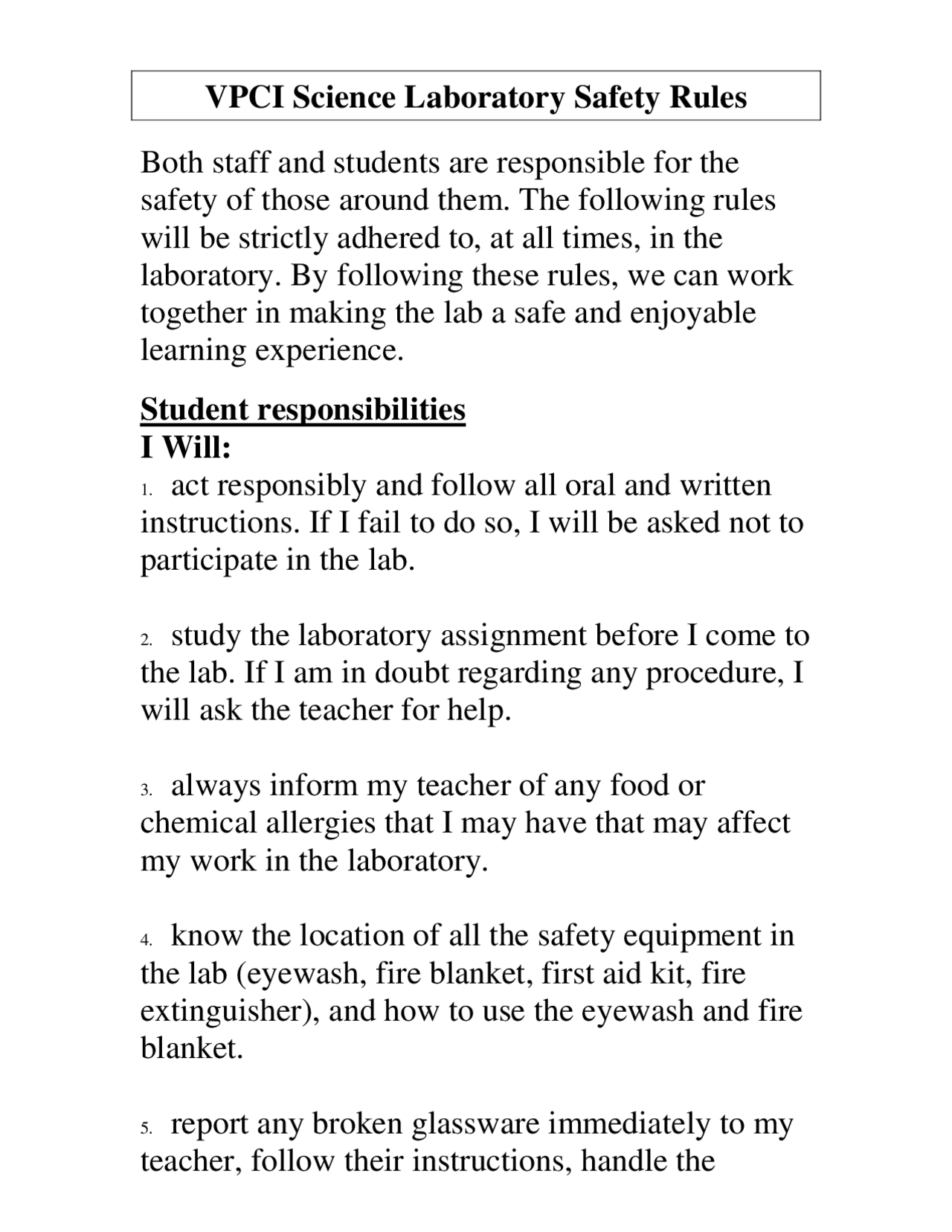 VPCI Science Laboratory Safety Rules | Schemes and Mind Maps Laboratory ...