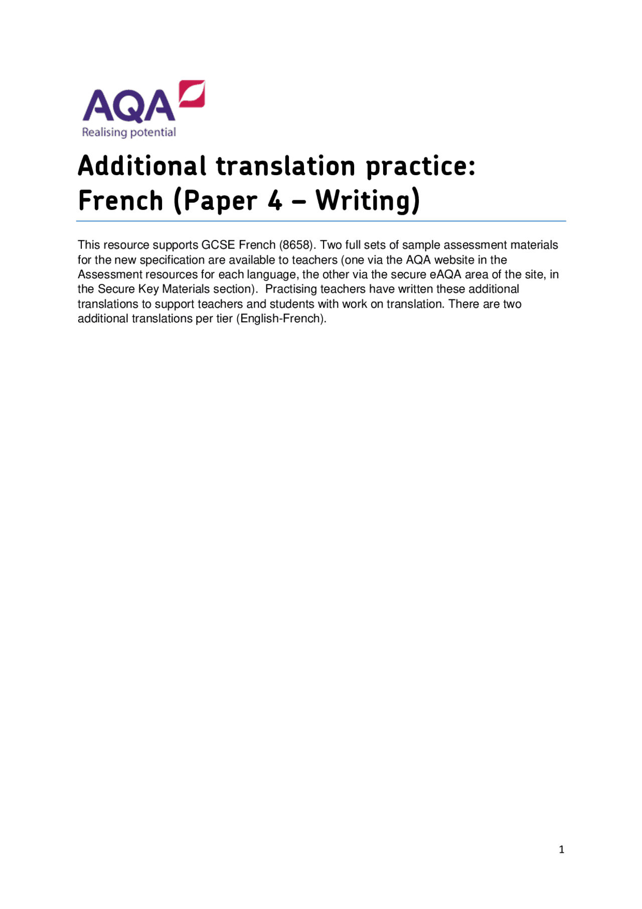 Additional translation practice: French (Paper 4 | Schemes and Mind ...