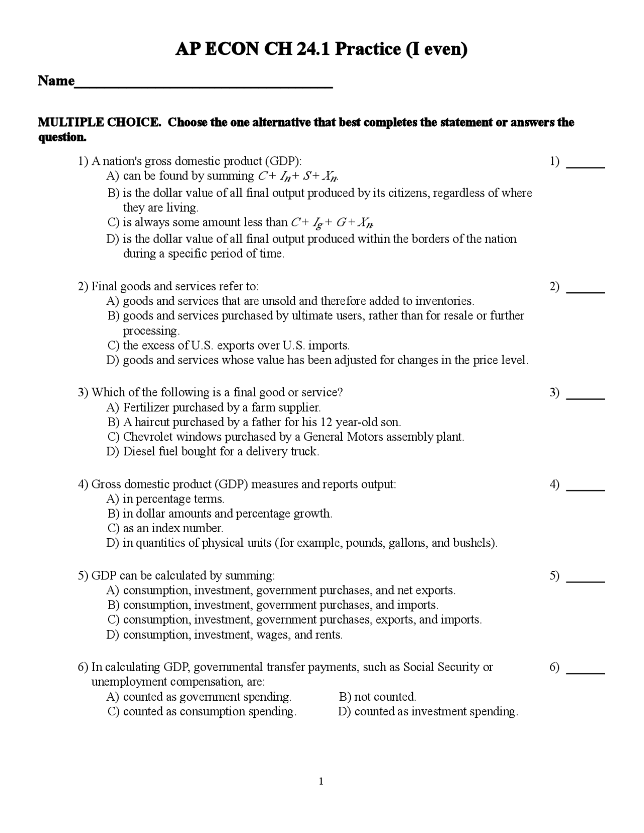 Ap Macro Ch 24tst Lecture Notes Economics Docsity