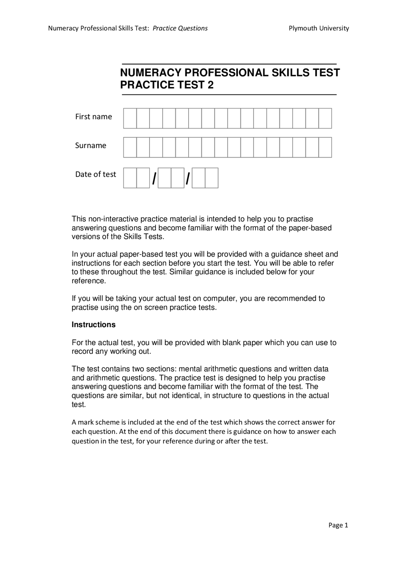NUMERACY PROFESSIONAL SKILLS TEST PRACTICE TEST 2 | Study notes ...