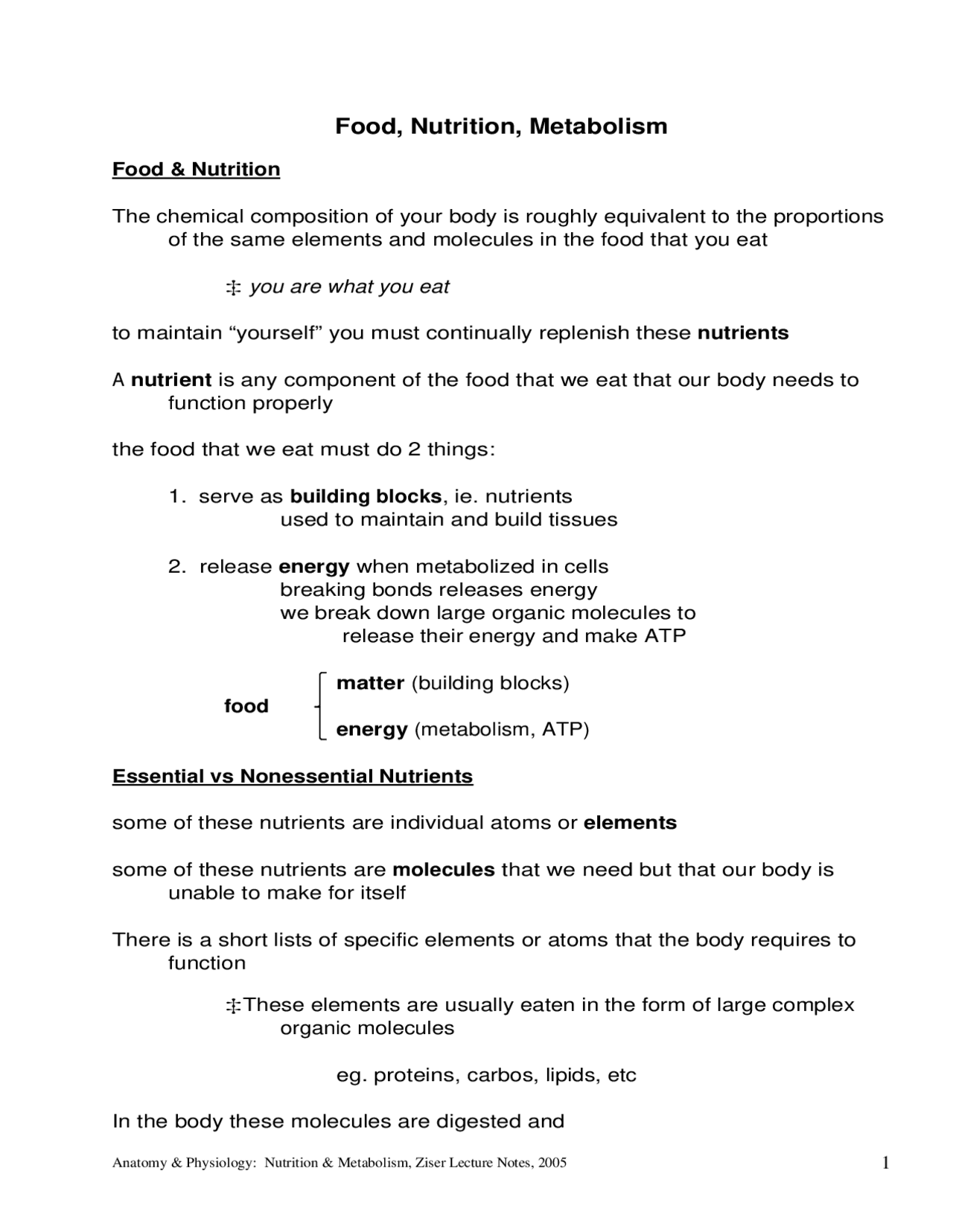 Food, Nutrition, Metabolism | Exercises Nutrition | Docsity