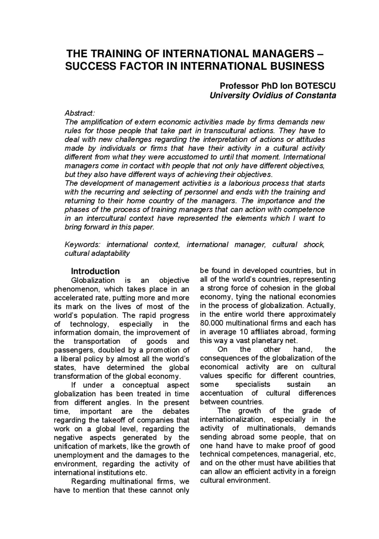 The Training Of International Managers Lecture Notes International