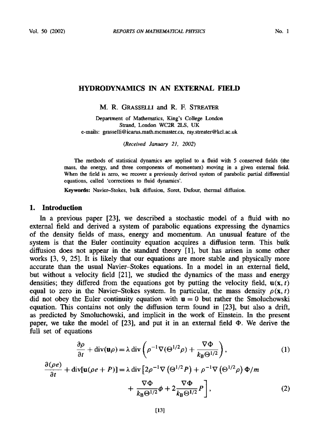 Hydrodynamics in an External Field: Study on Coordinates and Partition ...