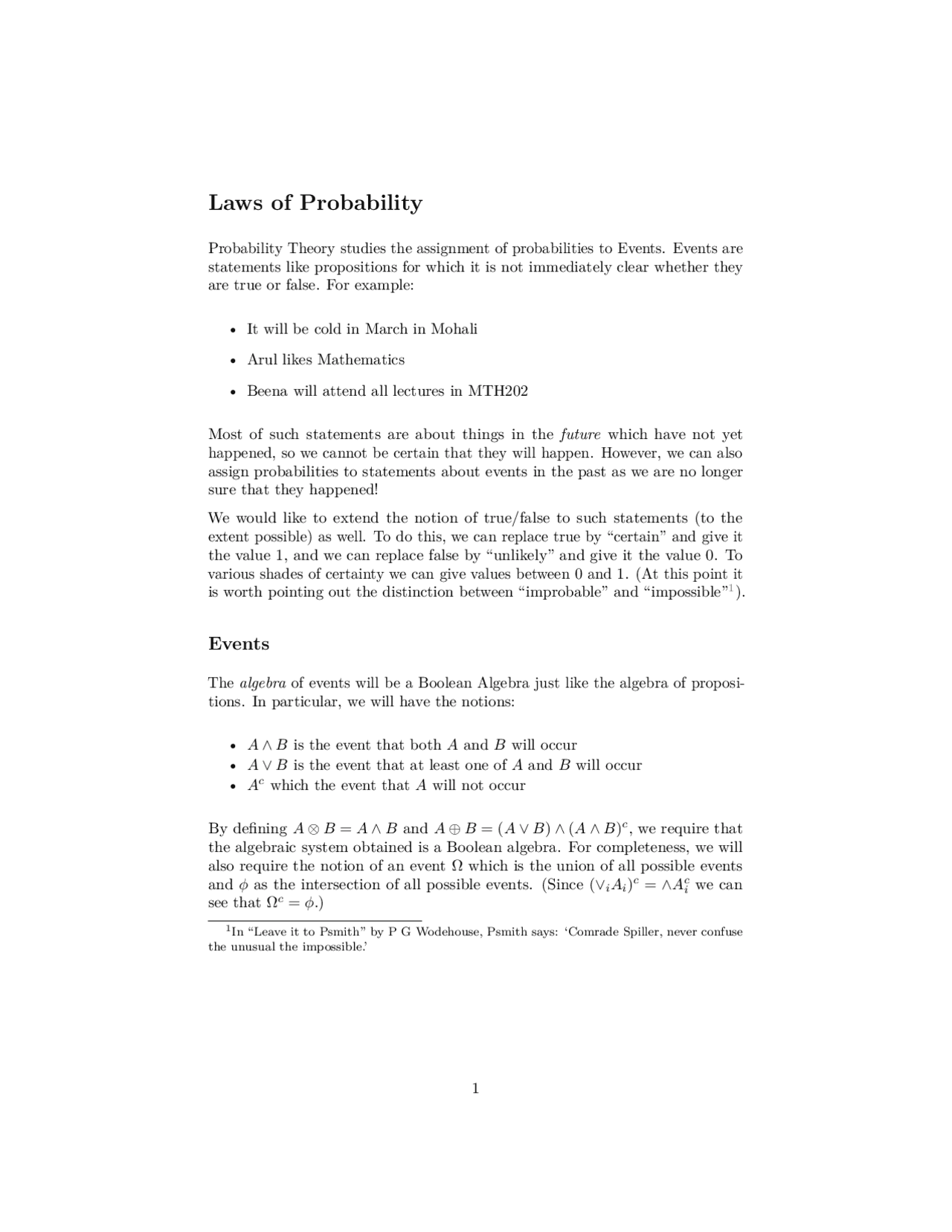 Laws of Probability | Lecture notes Law | Docsity