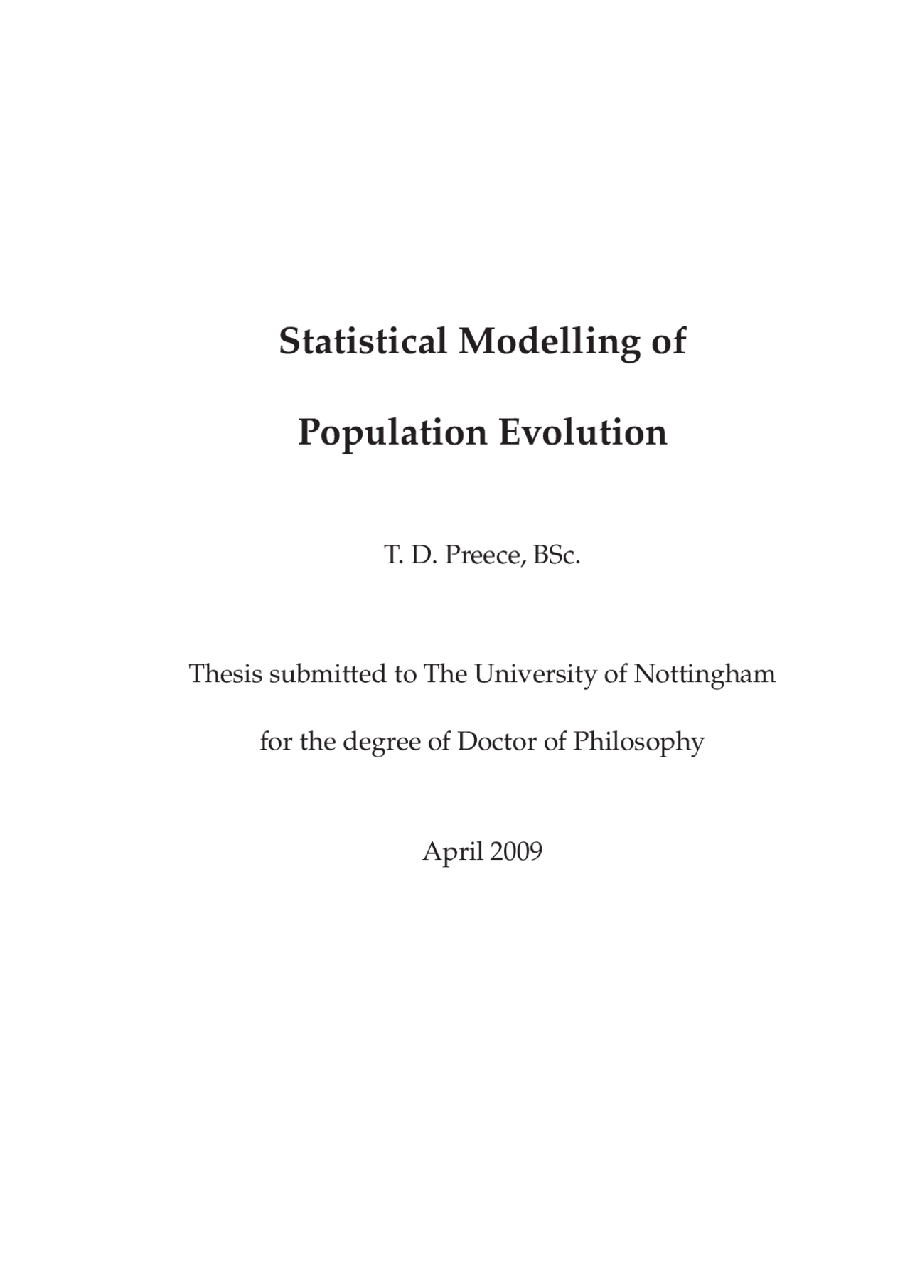 Statistical Modelling Of Population Evolution Slides Genetics Docsity