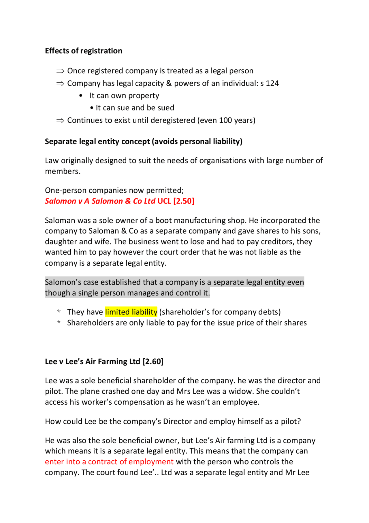 Effects of registration | Study notes Law | Docsity