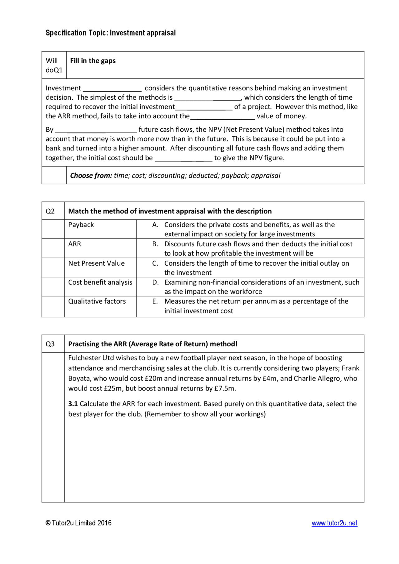 Investment appraisal | Lecture notes Business | Docsity