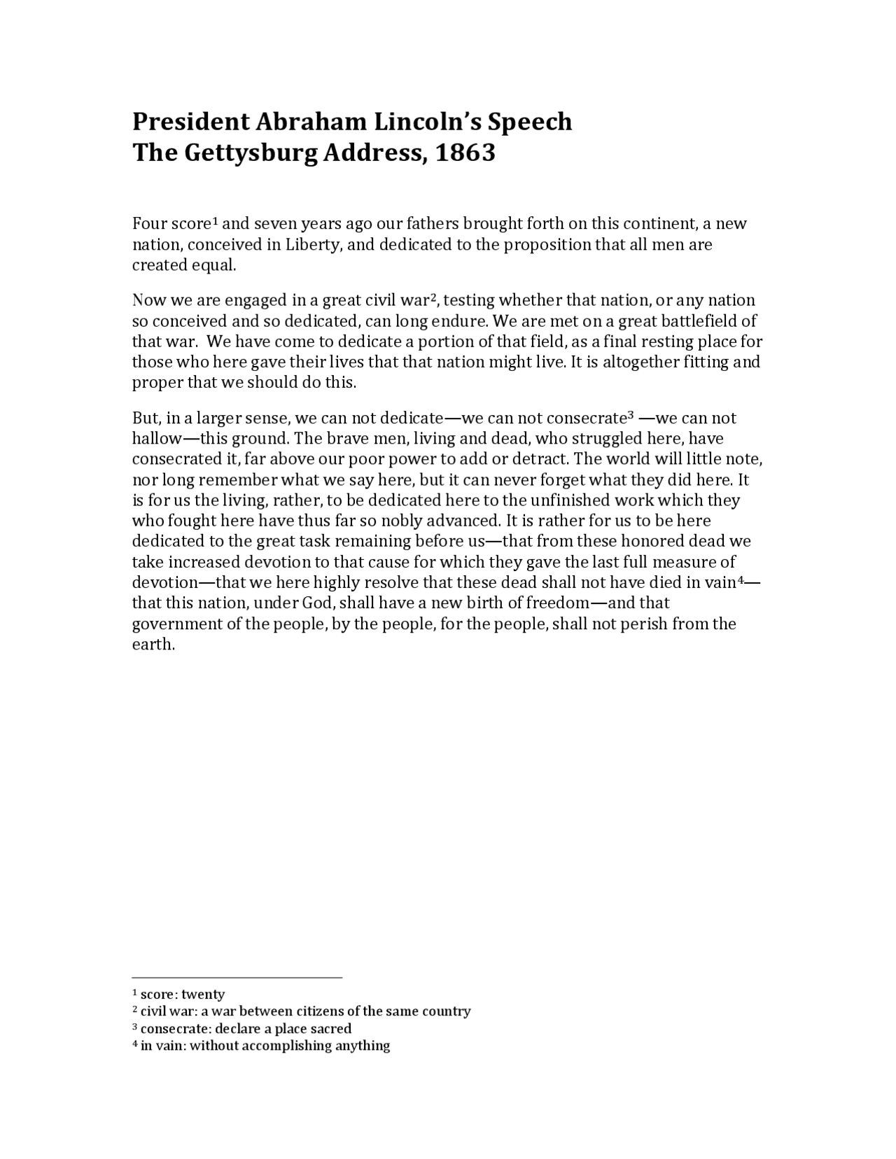 President Abraham Lincoln's Speech The Gettysburg Address ... | Study ...