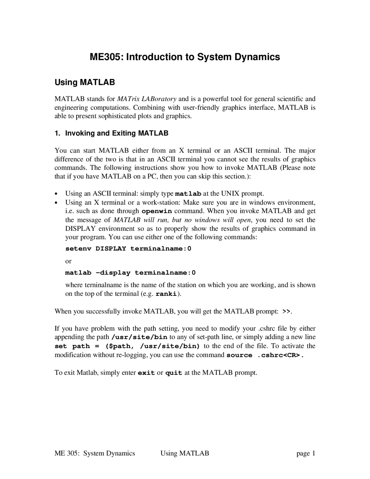 Me305 Introduction To System Dynamics Exams Dynamics Docsity