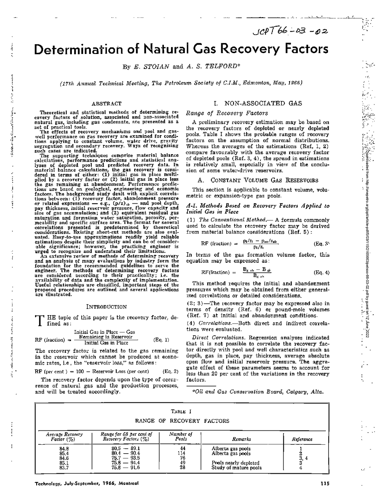Determining Recovery Factors of Natural Gas: Methods and Correlations ...