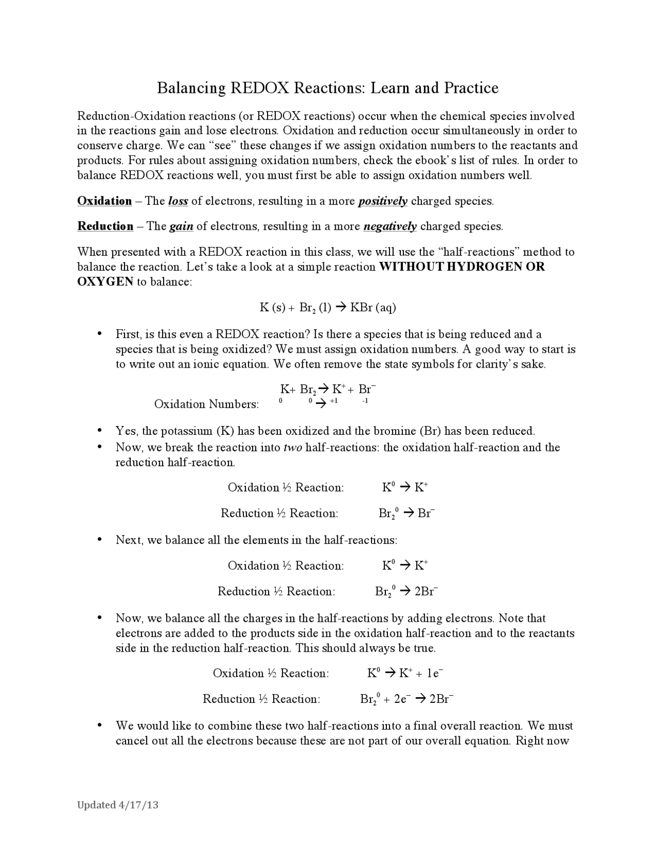 Balancing REDOX Reactions: Learn and Practice | Study Guides, Projects ...