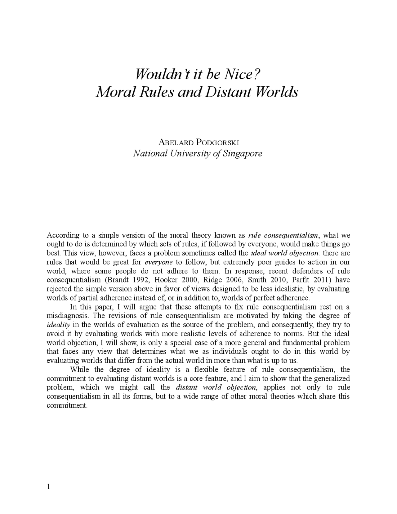 Moral Rules and Distant Worlds: A Critique of Rule Consequentialism ...