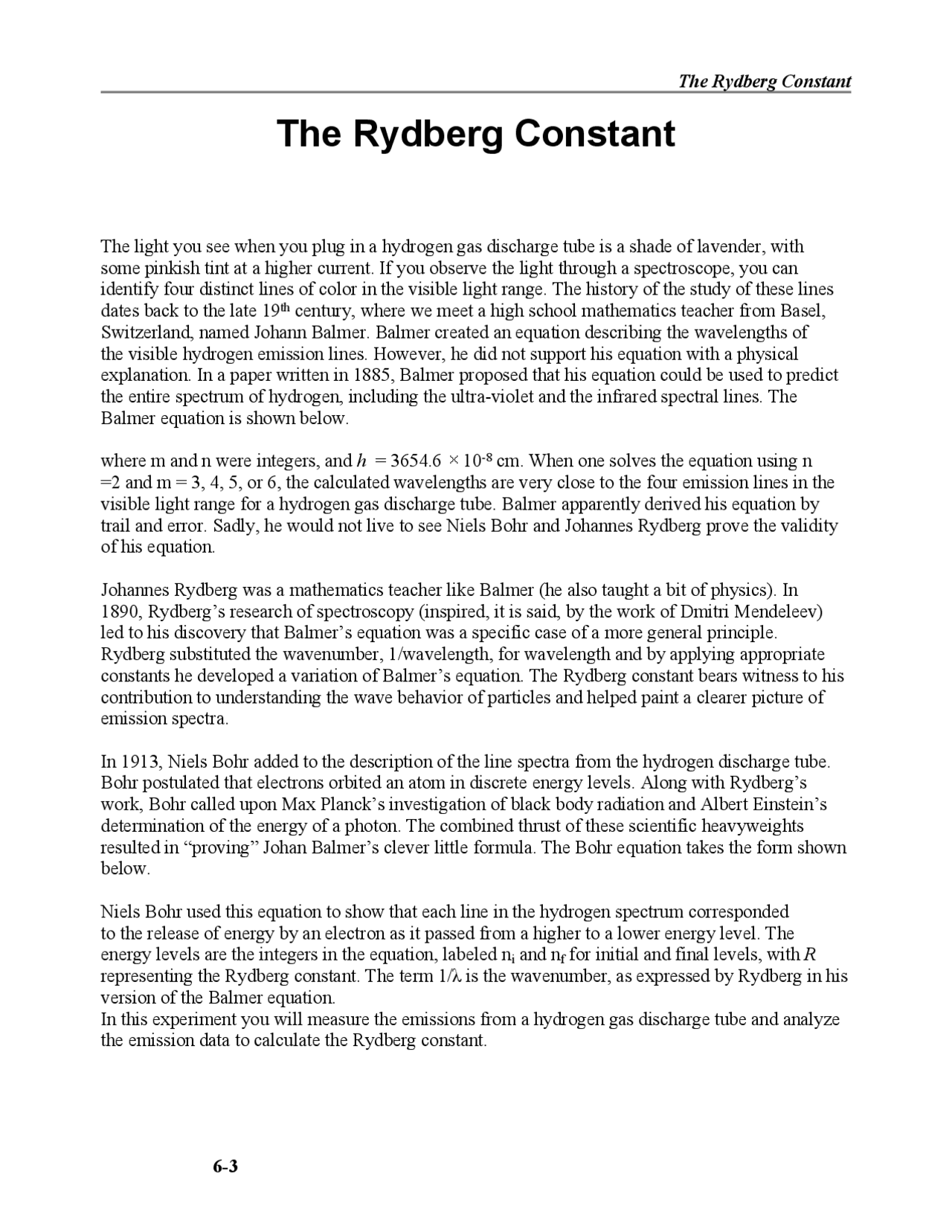 The Rydberg Constant | Exams Mathematics | Docsity