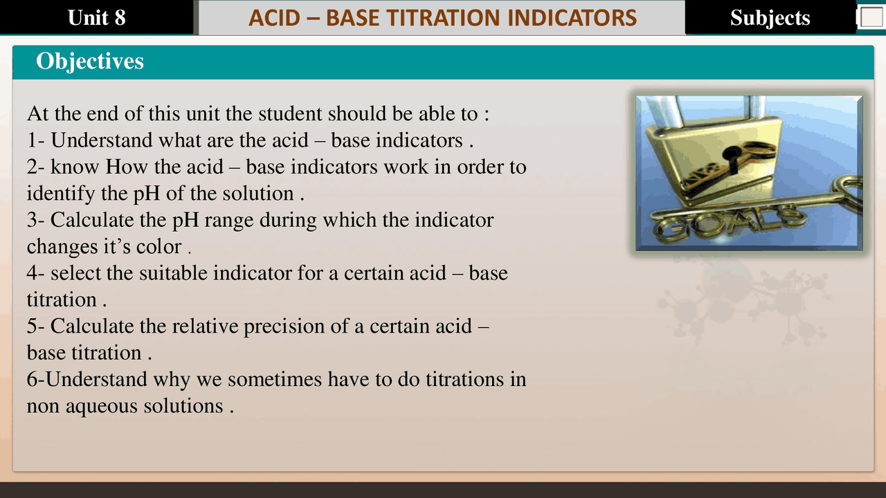 ACID – BASE TITRATION INDICATORS | Study notes Stoichiometry | Docsity