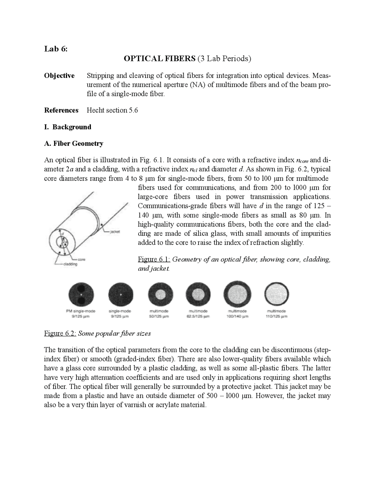 Lab 6: OPTICAL FIBERS (3 Lab Periods) | Study Guides, Projects ...