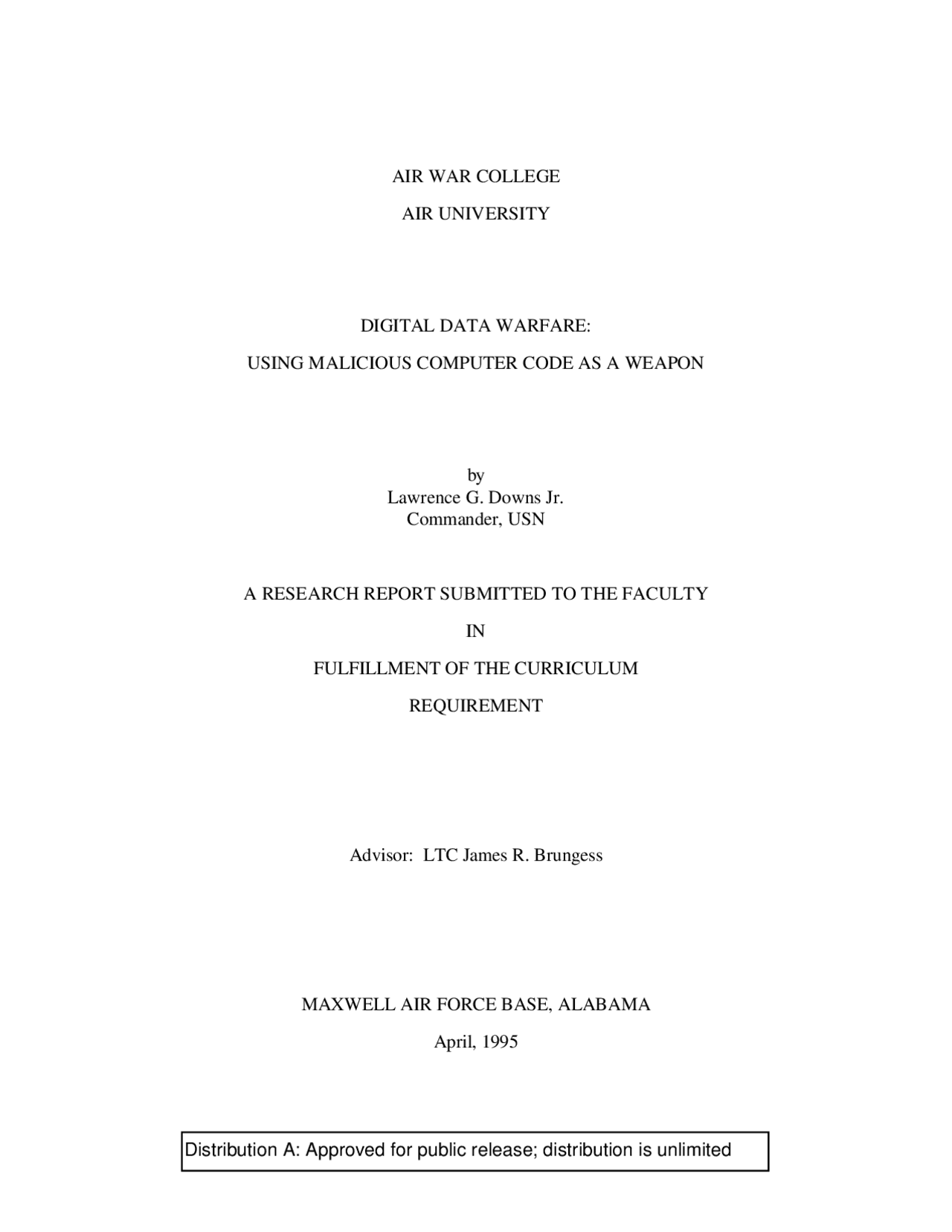Digital Data Warfare Using Malicious Computer Code Lecture Notes