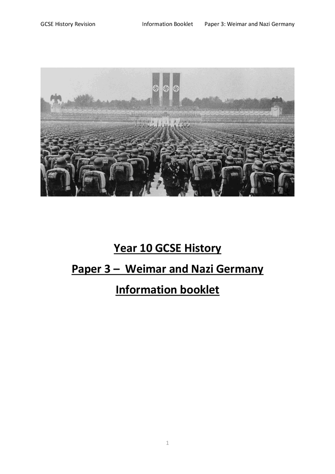 Year 10 GCSE History Paper 3 – Weimar and Nazi Germany ... | Study ...