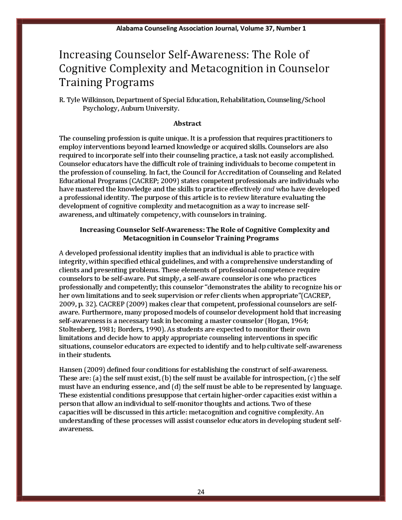 Increasing Counselor Self-‐Awareness | Study notes Psychology | Docsity