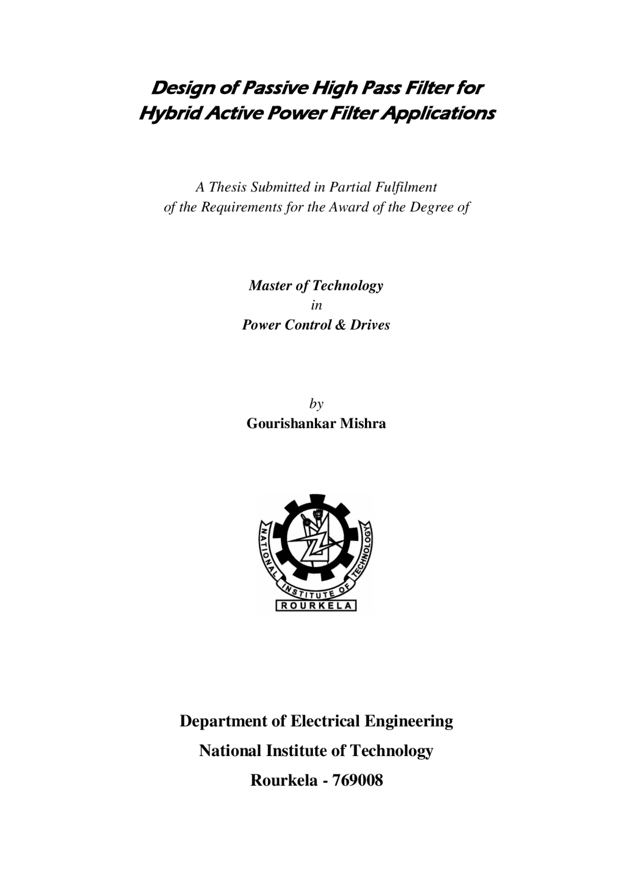 Design Of Passive High Pass Filter For Hybrid Active Power