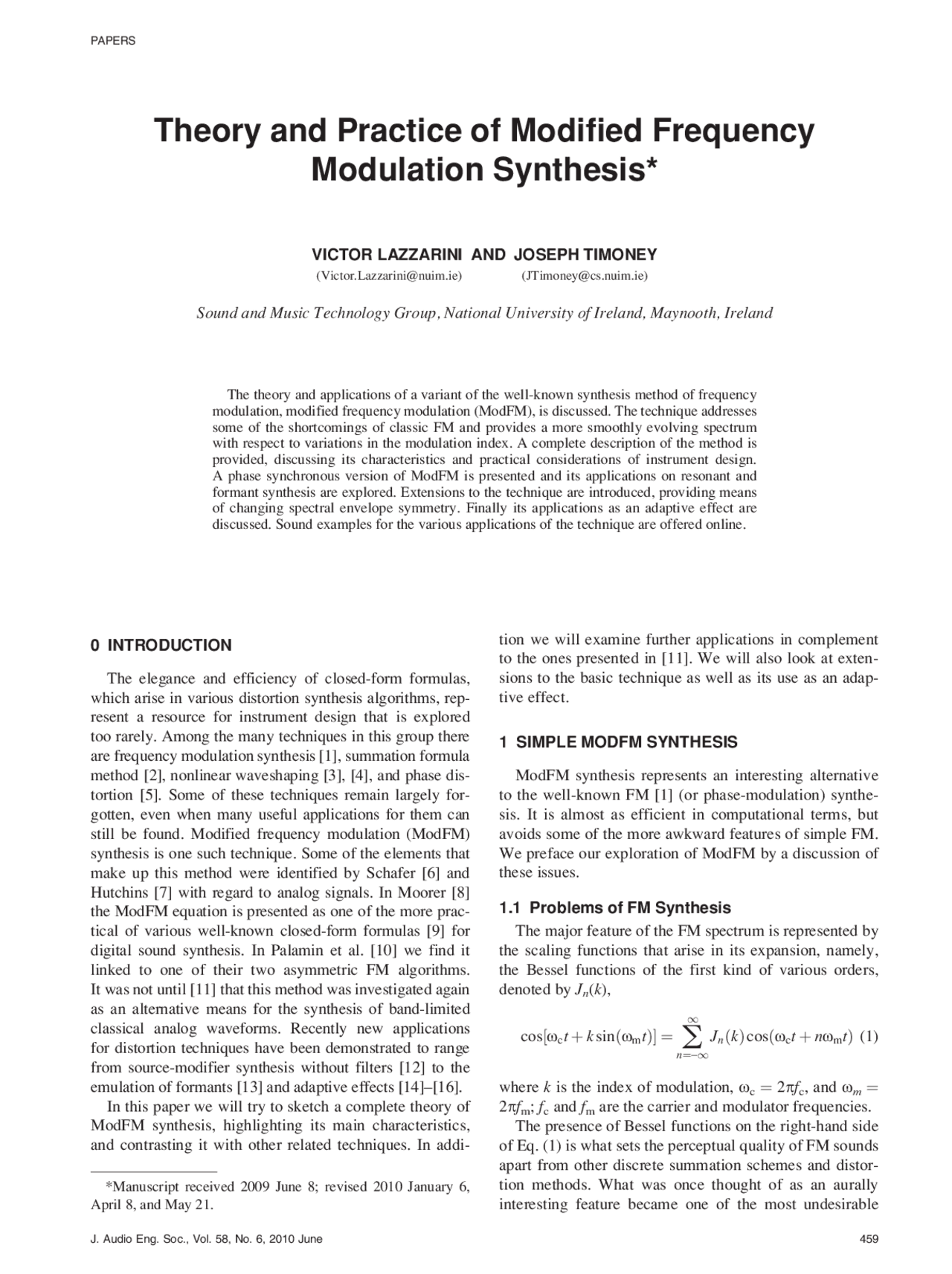 Modified Frequency Modulation Synthesis: Theory and Practice | Study ...