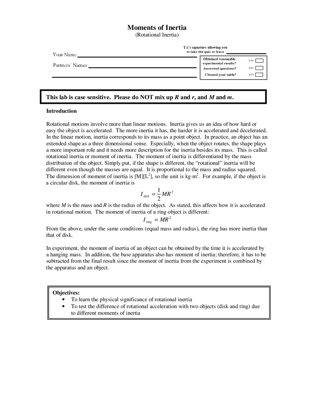 Moments Of Inertia Summaries Physics Docsity