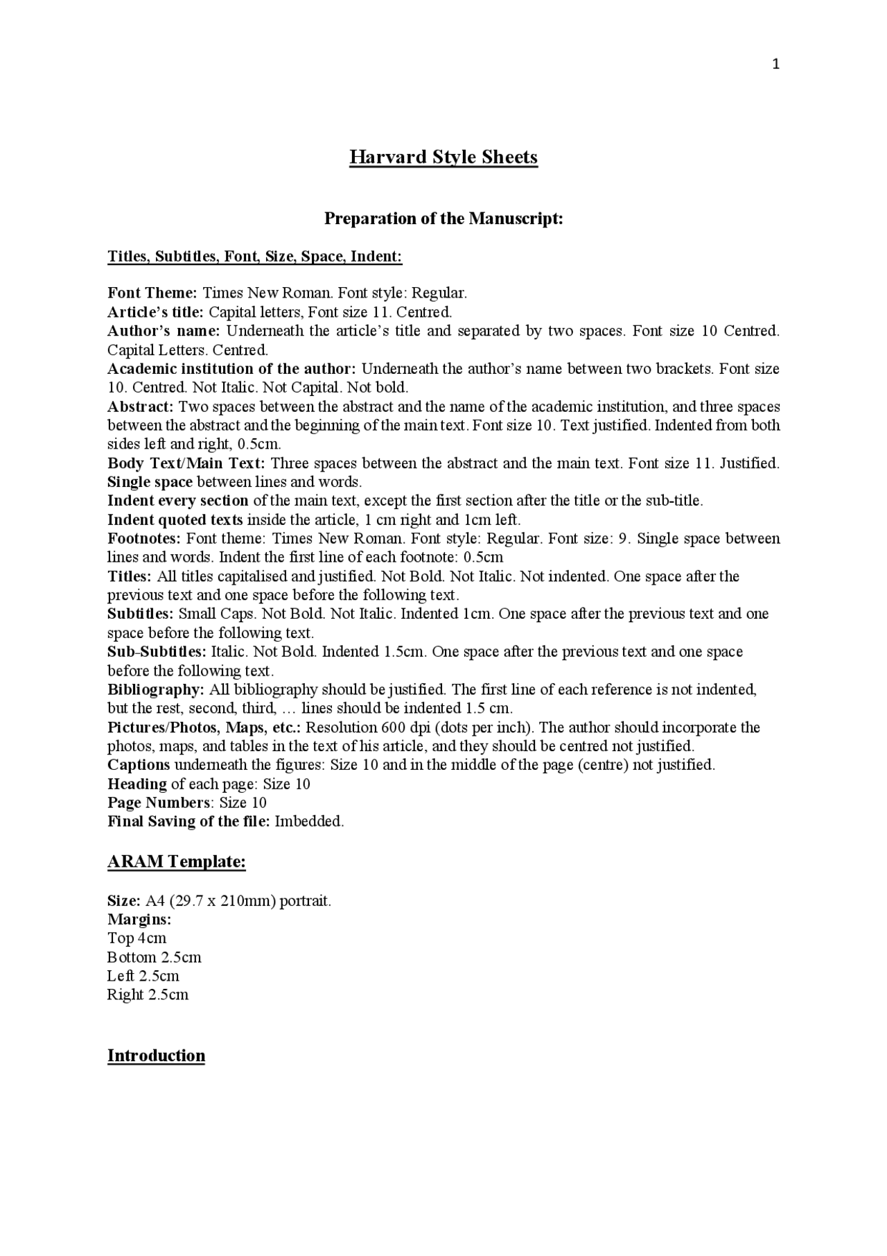 Harvard Style Sheets | Aram Society | Exercises Art | Docsity