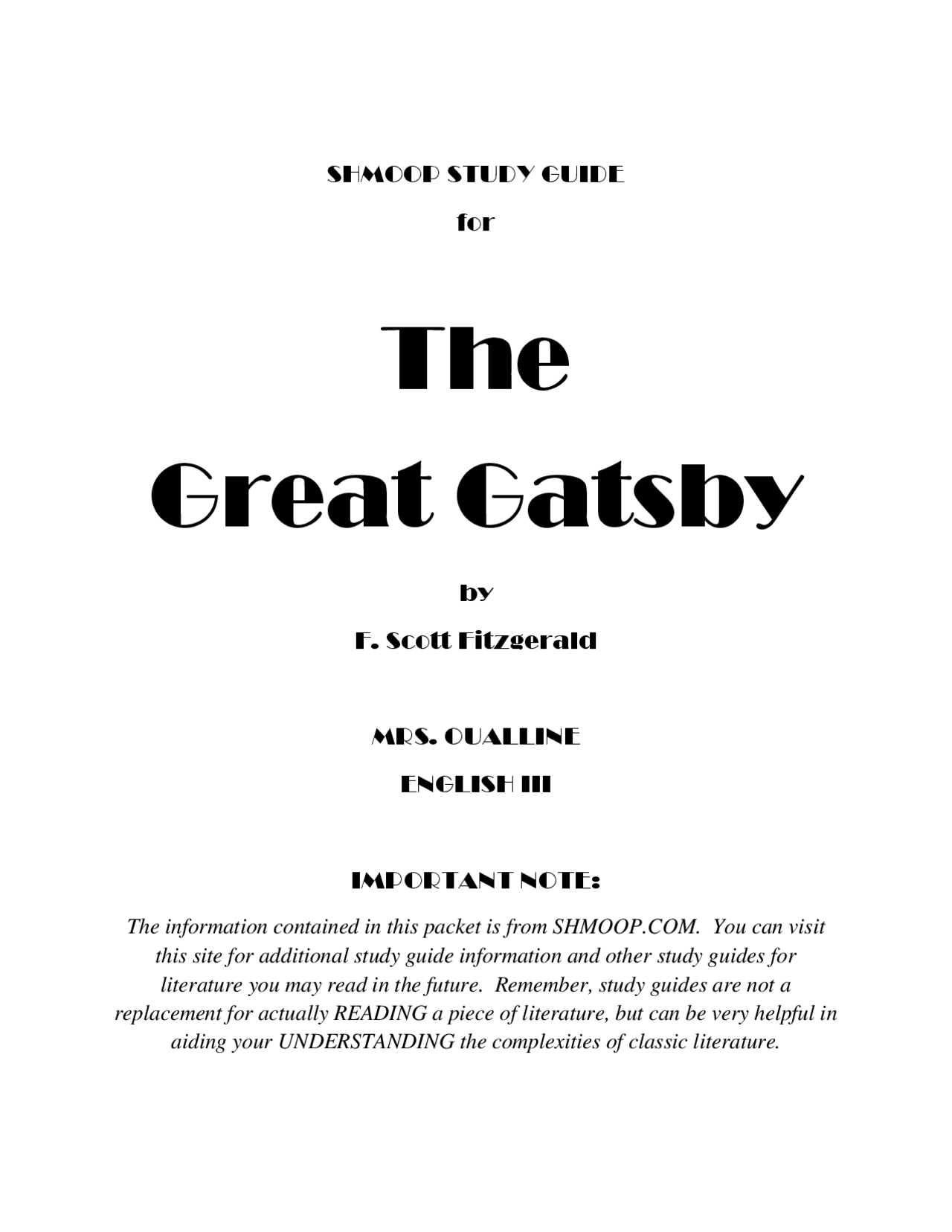 The Great Gatsby | Study notes History | Docsity