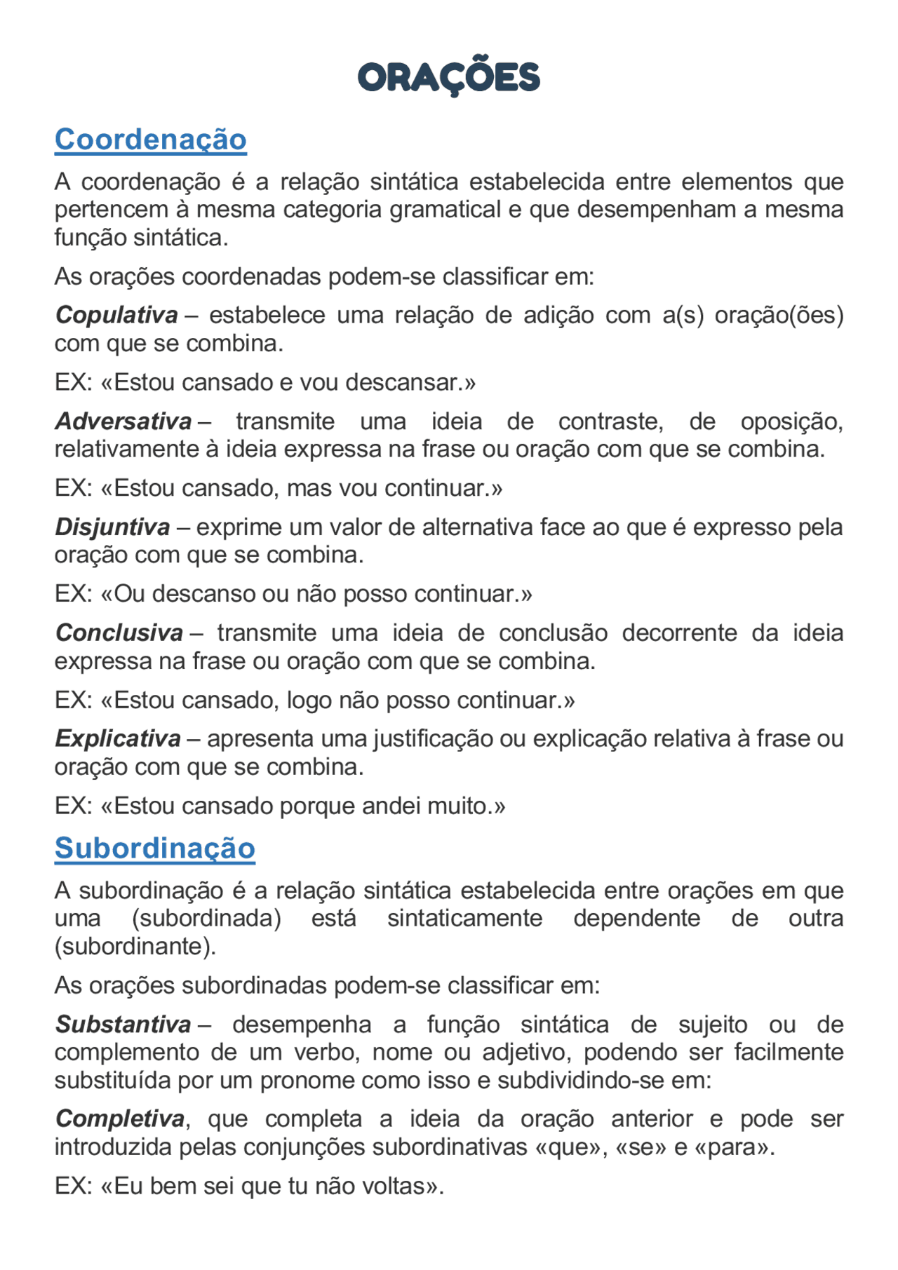 Orações de português | Resumos Português (Gramática - Literatura) | Docsity