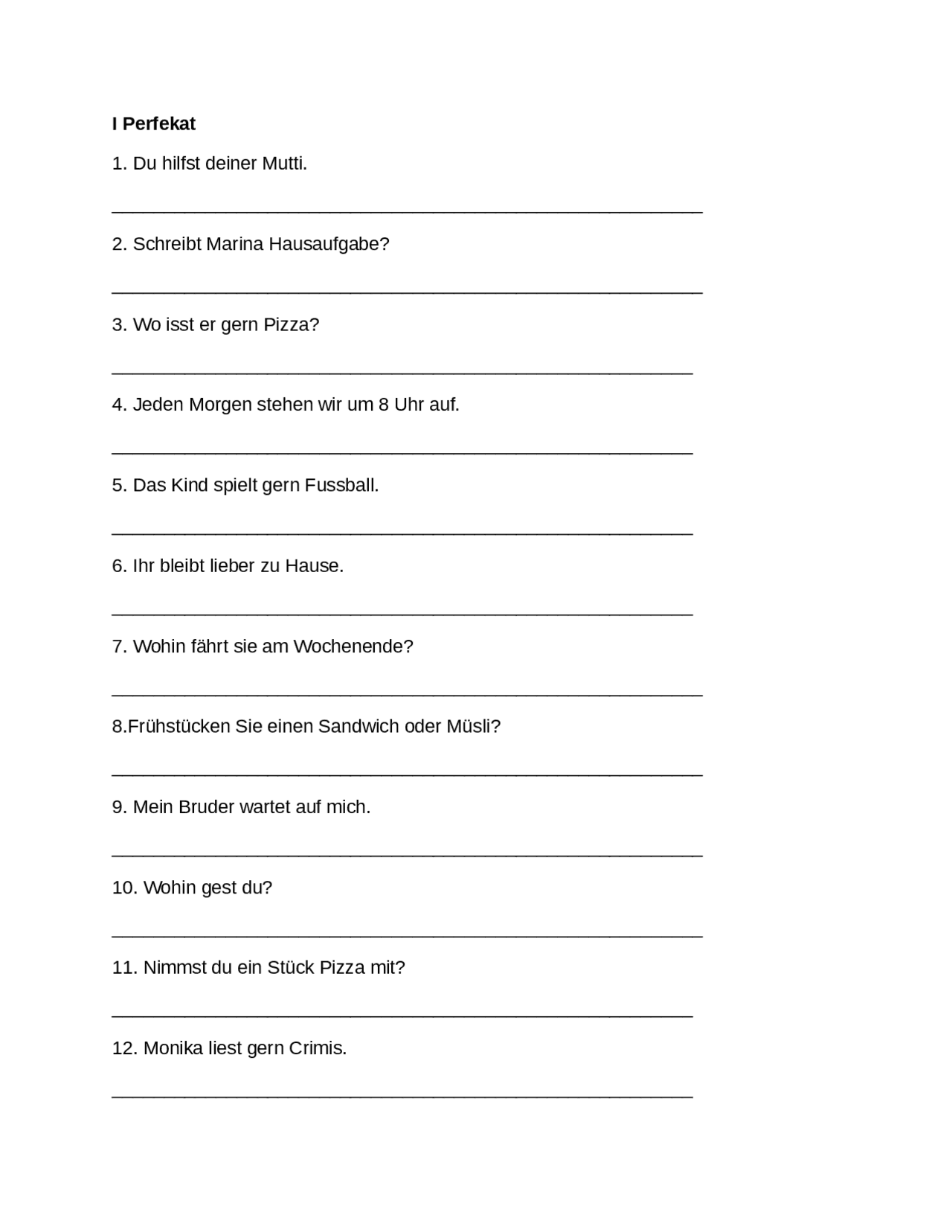 Vezbe iz nemackog-perfekat | Vežbe' predlog Nemački jezik | Docsity