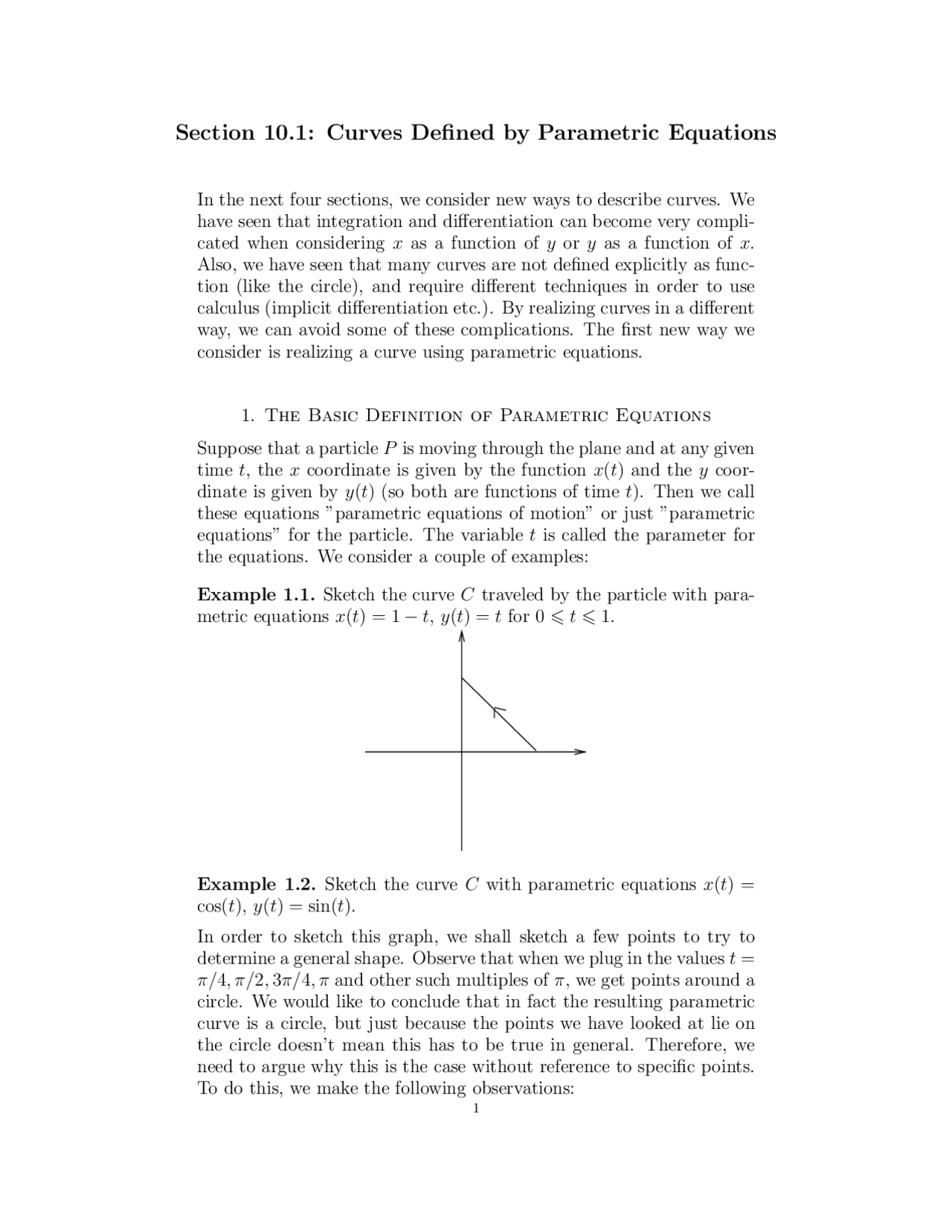 Section 10.1: Curves Defined by Parametric Equations | Study Guides ...