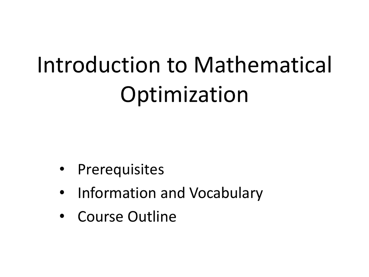 Introduction To Mathematical Optimization Slides Algebra Docsity