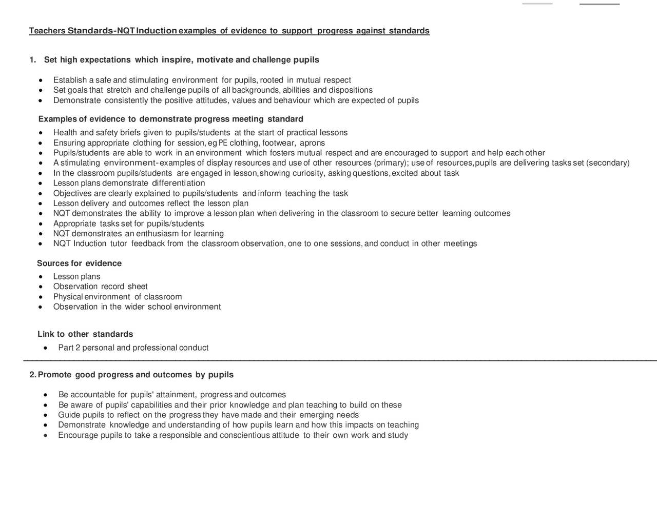 Teachers Standards- NQT Induction examples of evidence to ... | Study ...