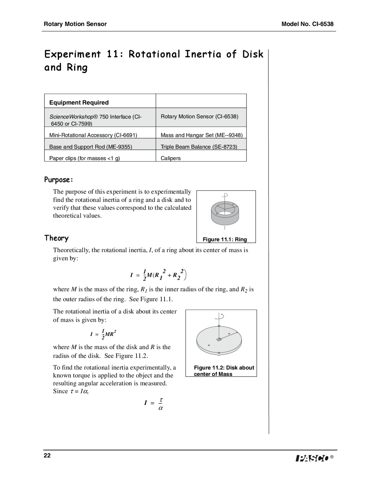 Experiment 11: Rotational Inertia of Disk and Ring | Schemes and Mind ...
