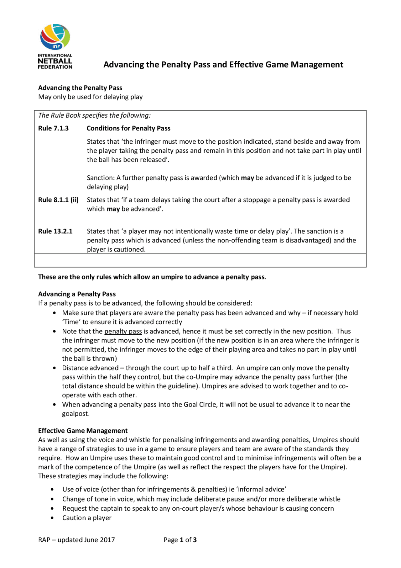 Umpiring: Penalty Passes & Game Management - Rules, Strategies ...