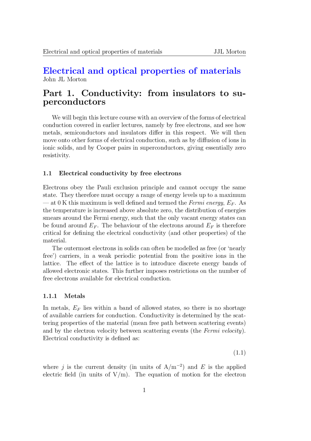 Electrical & Optical Properties: Conduction in Ionic Solids & Superconductors | Slides Law | Docsity