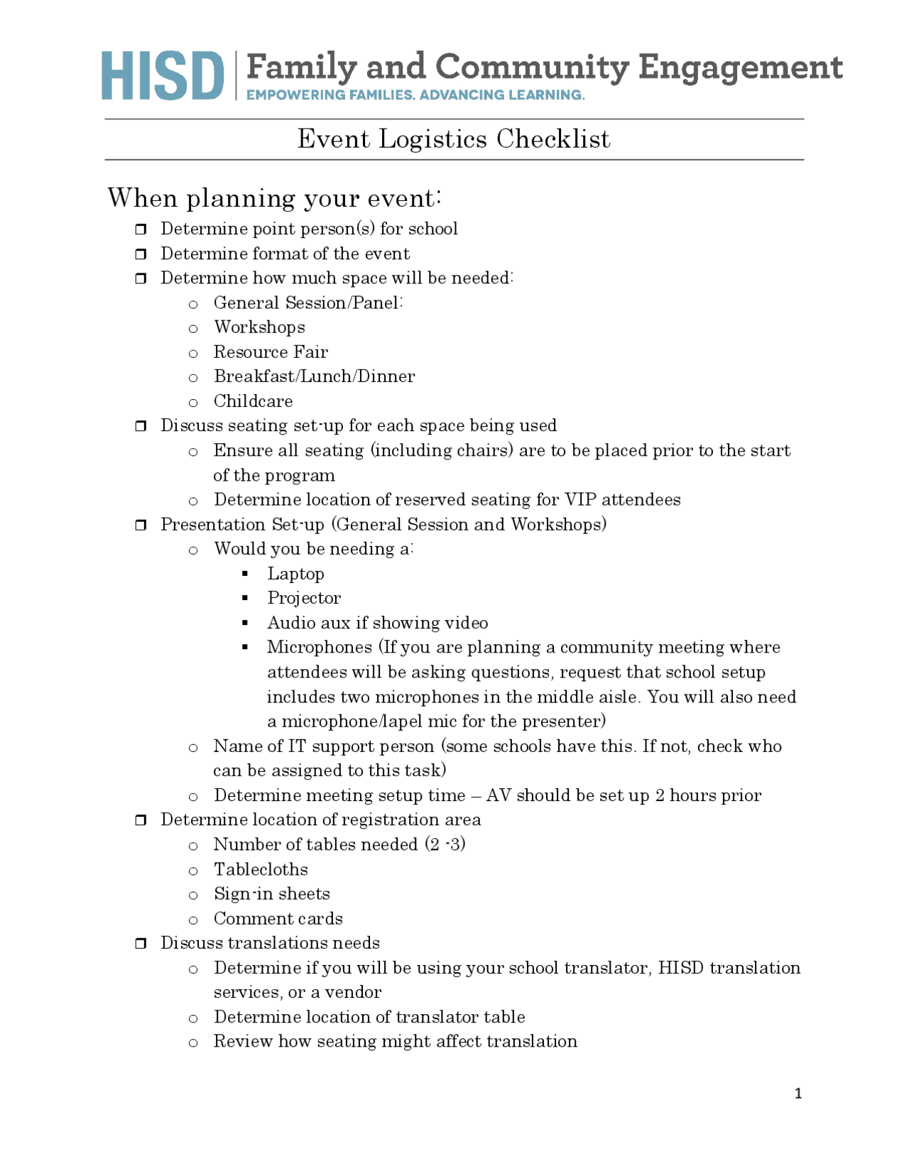 Event Logistics Checklist When planning your event: | Study notes ...