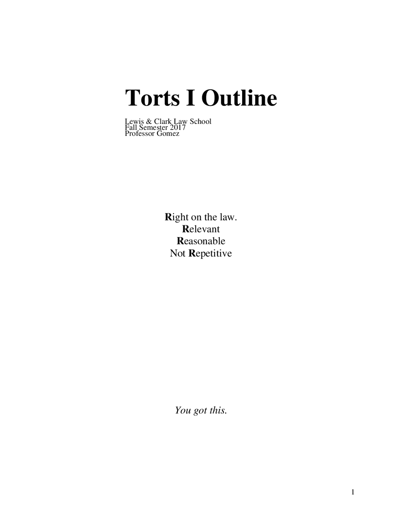 Torts I Outline Lecture Notes Law Docsity