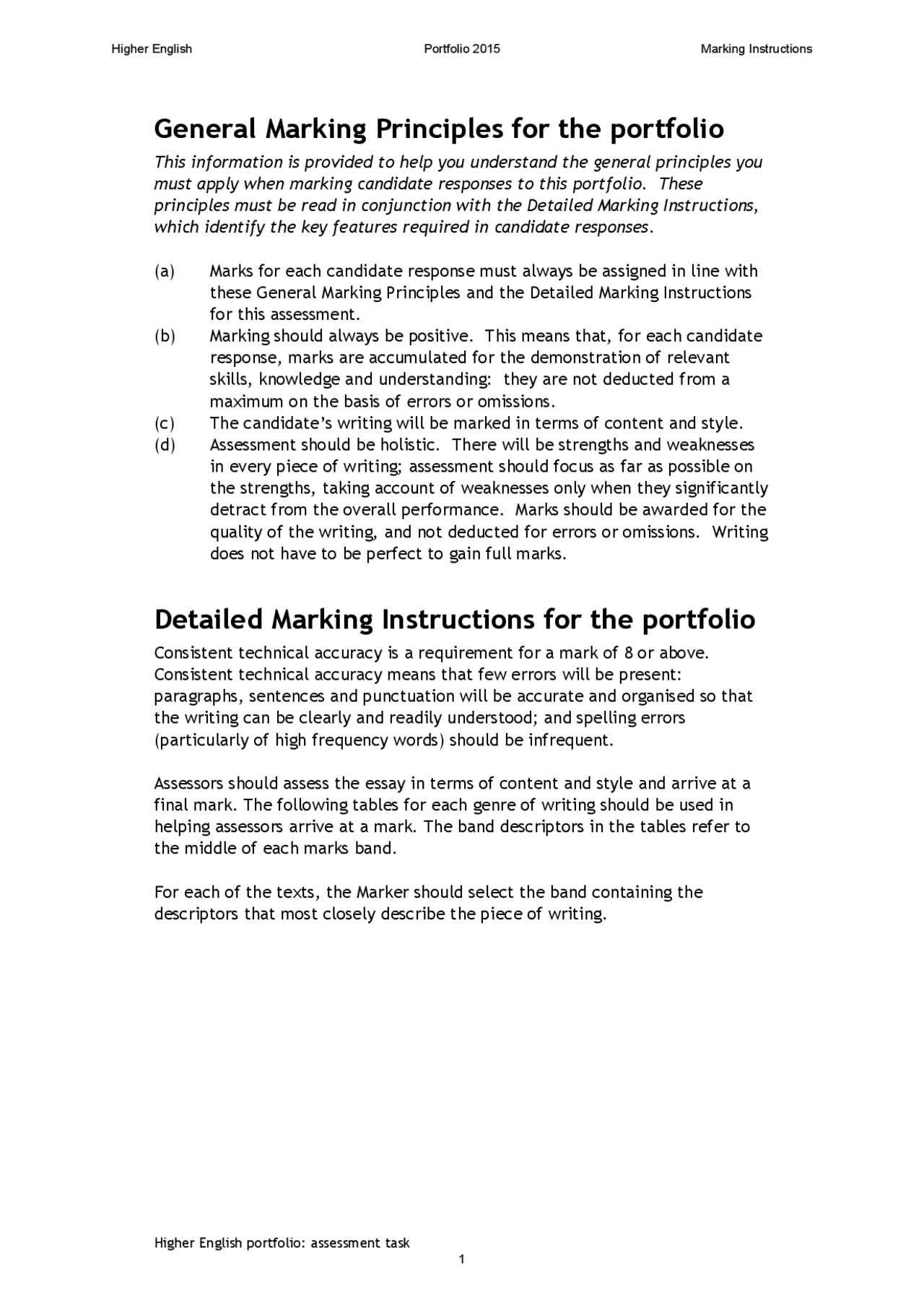 General Marking Principles for the portfolio | Slides English | Docsity