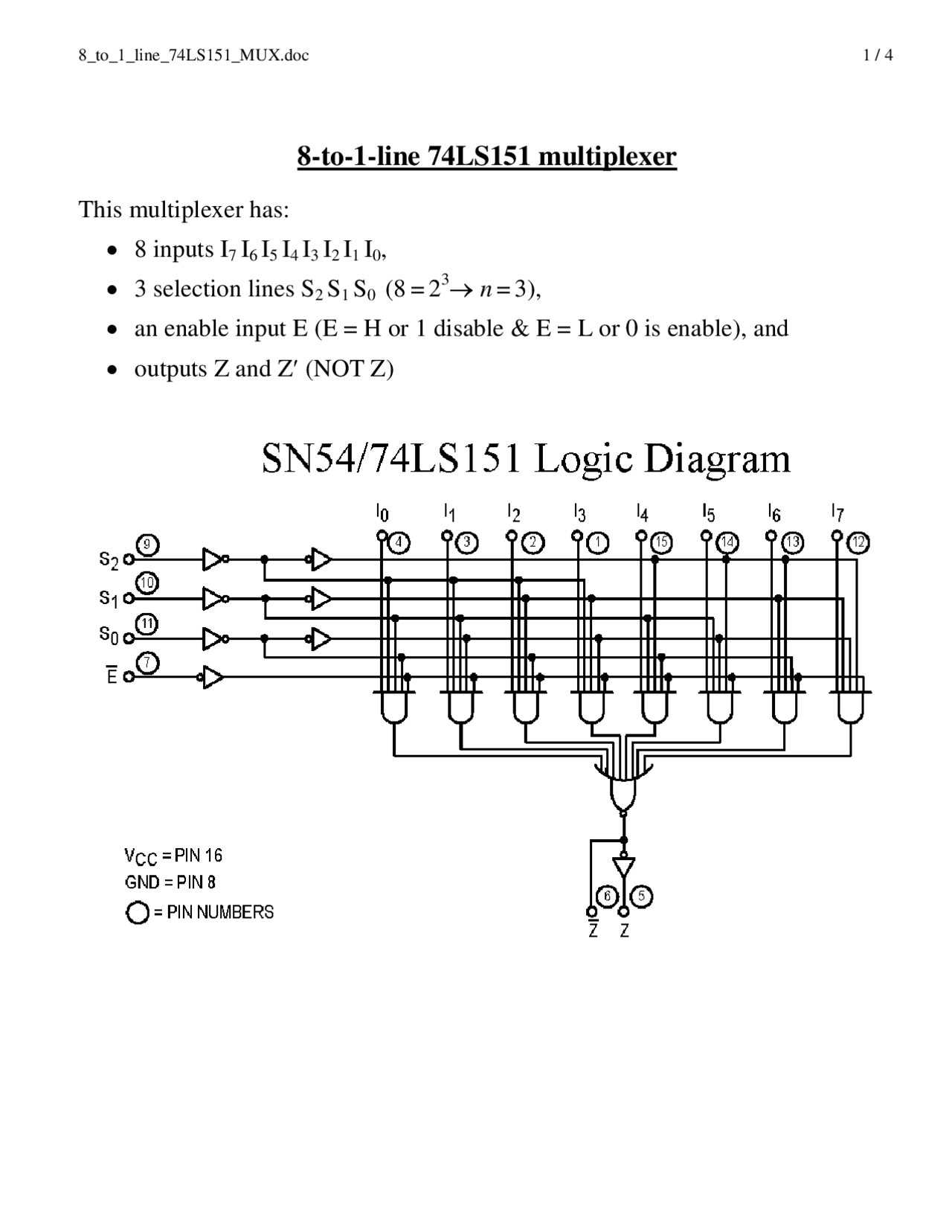 8-to-1-line 74LS151 multiplexer | Schemes and Mind Maps Digital Logic ...