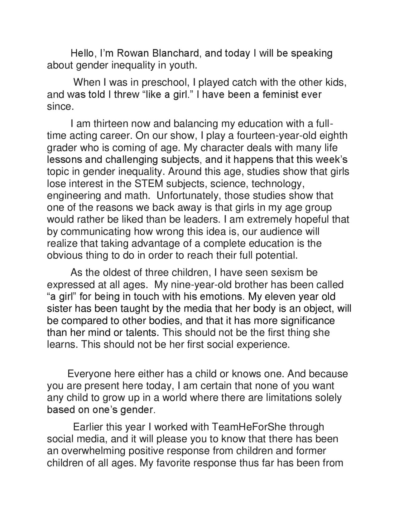 Rowan Blanchard Speech Lecture Notes Technology Docsity