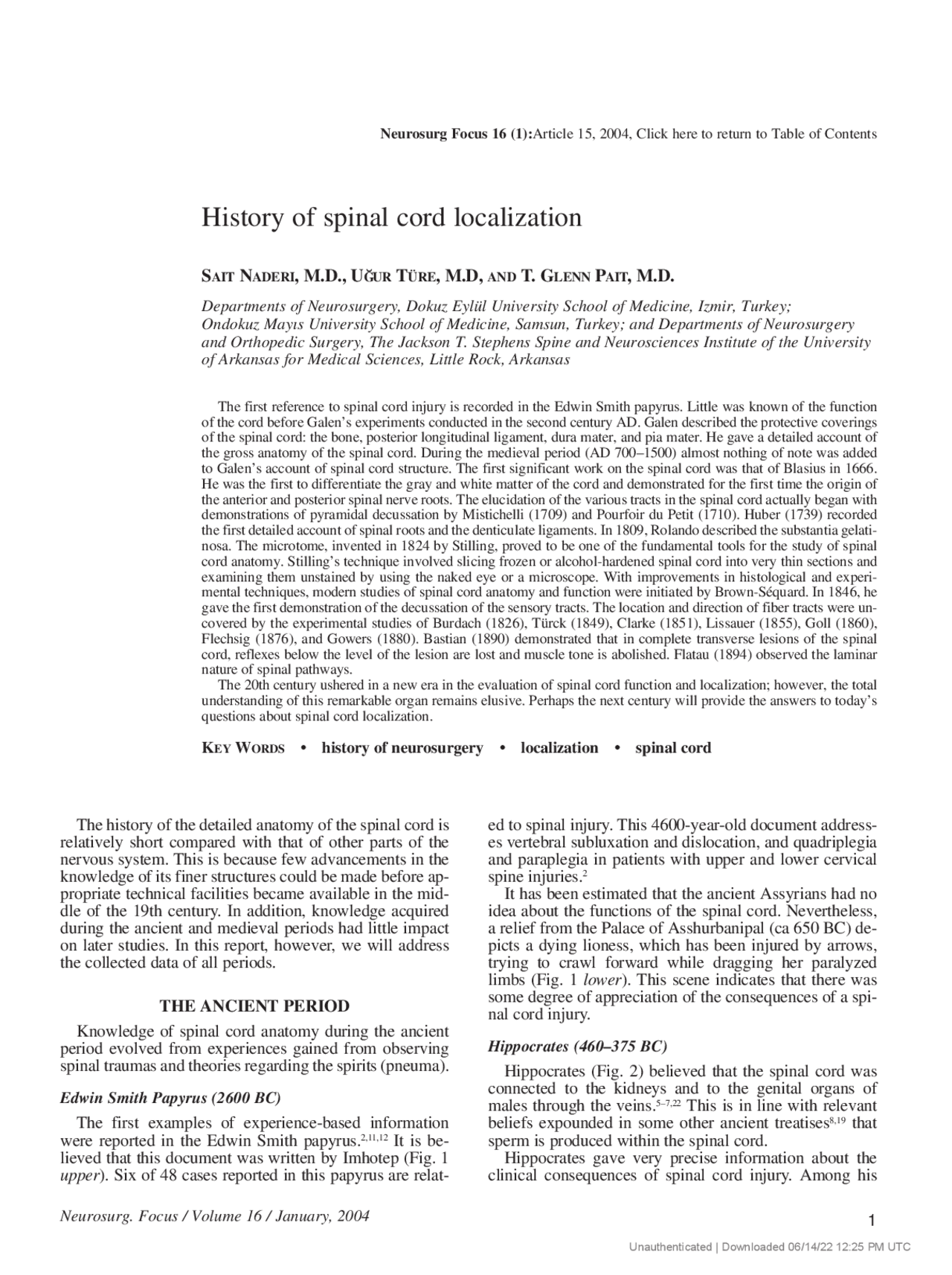 History of spinal cord localization | Apuntes Historia | Docsity