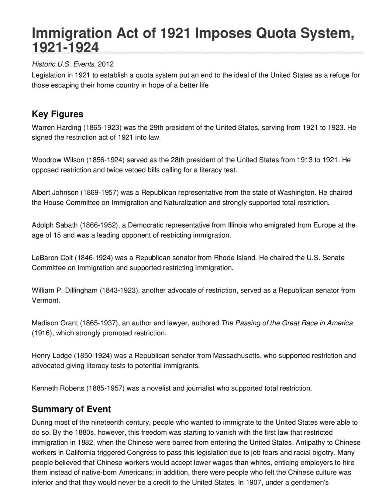 Immigration Act Of 1921