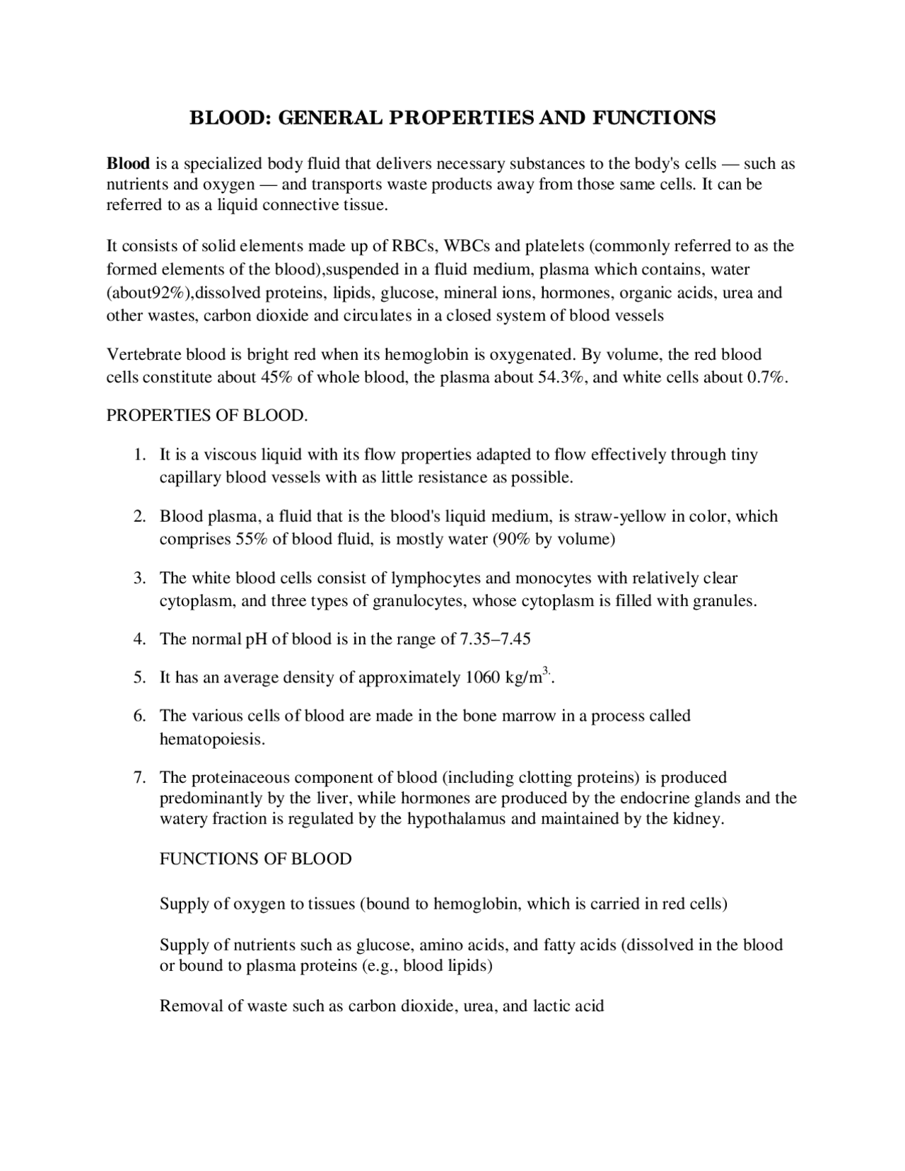 BLOOD: GENERAL PROPERTIES AND FUNCTIONS | Study notes Human Physiology ...