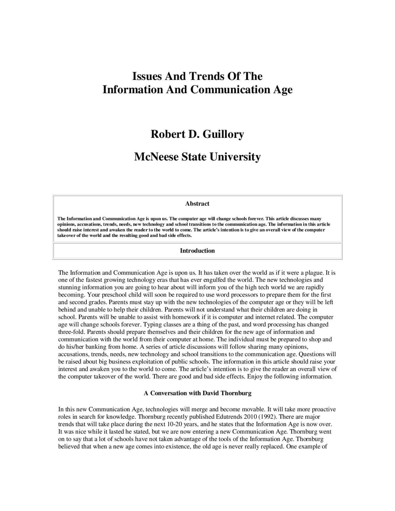The Transformation of Education in the Information Age: A Parent's ...