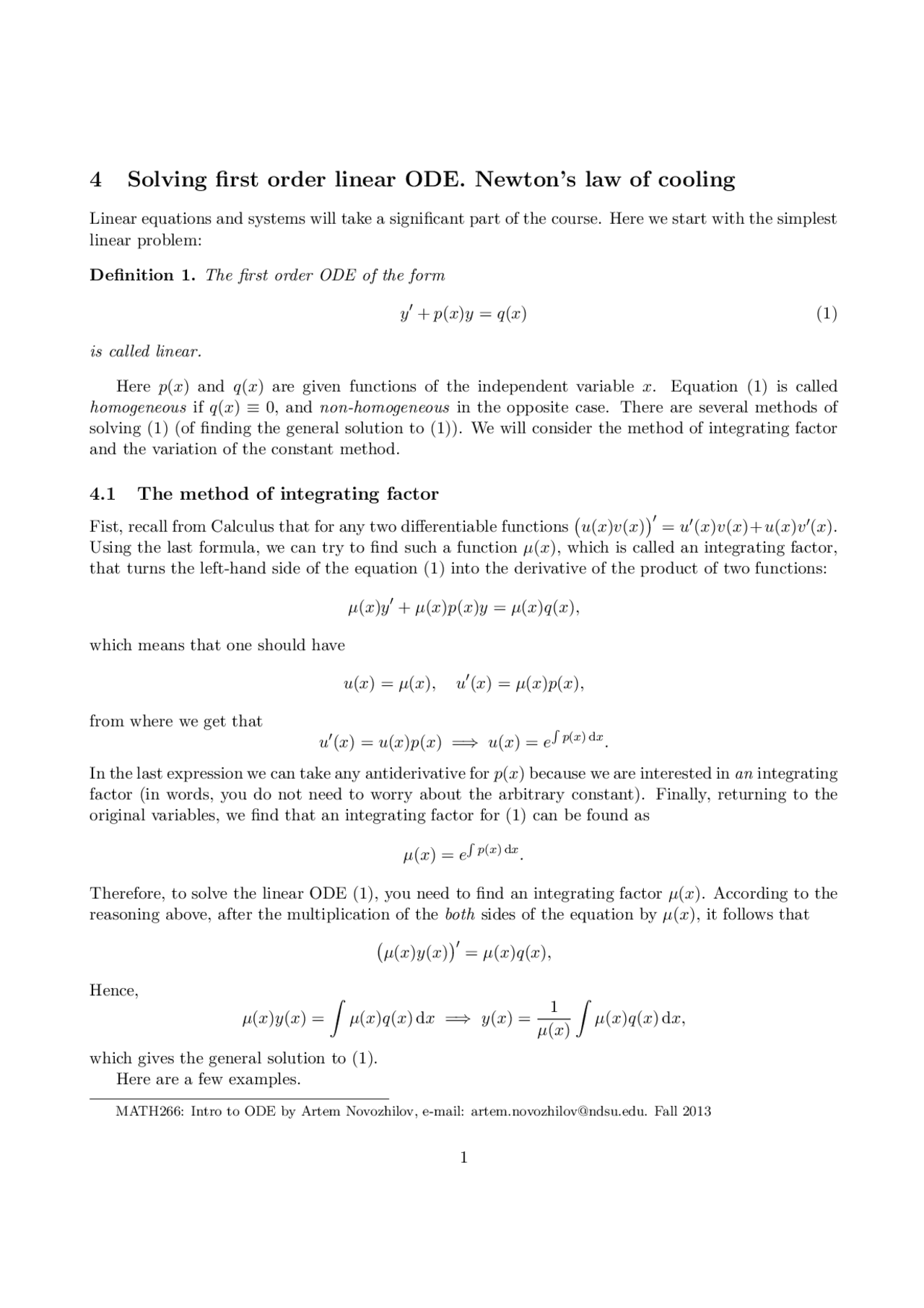 Solving First Order Linear ODEs: Integrating Factor & Variation of ...