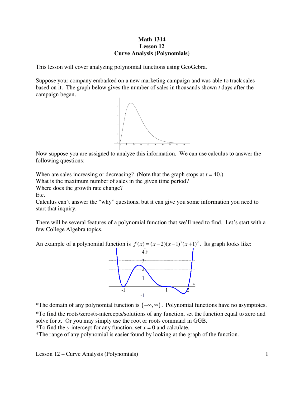 Curve Analysis of Polynomial Functions using GeoGebra | Lecture notes ...