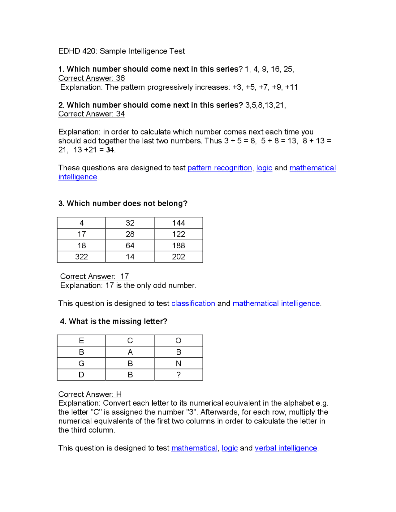 EDHD 420: Sample Intelligence Test 1. Which number should ... | Study ...