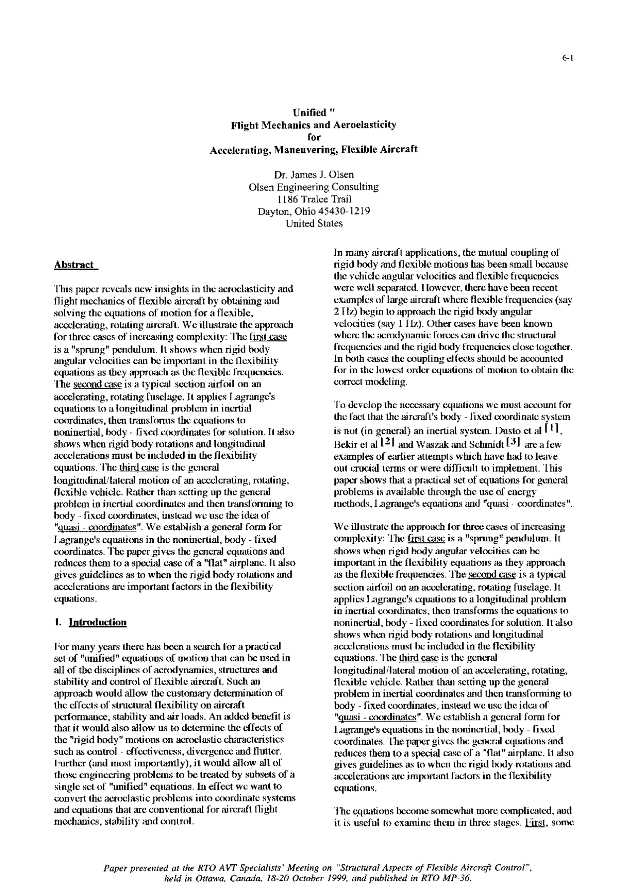 Unified ” Flight Mechanics and Aeroelasticity for Accelerating ... | Exercises Mechanics | Docsity