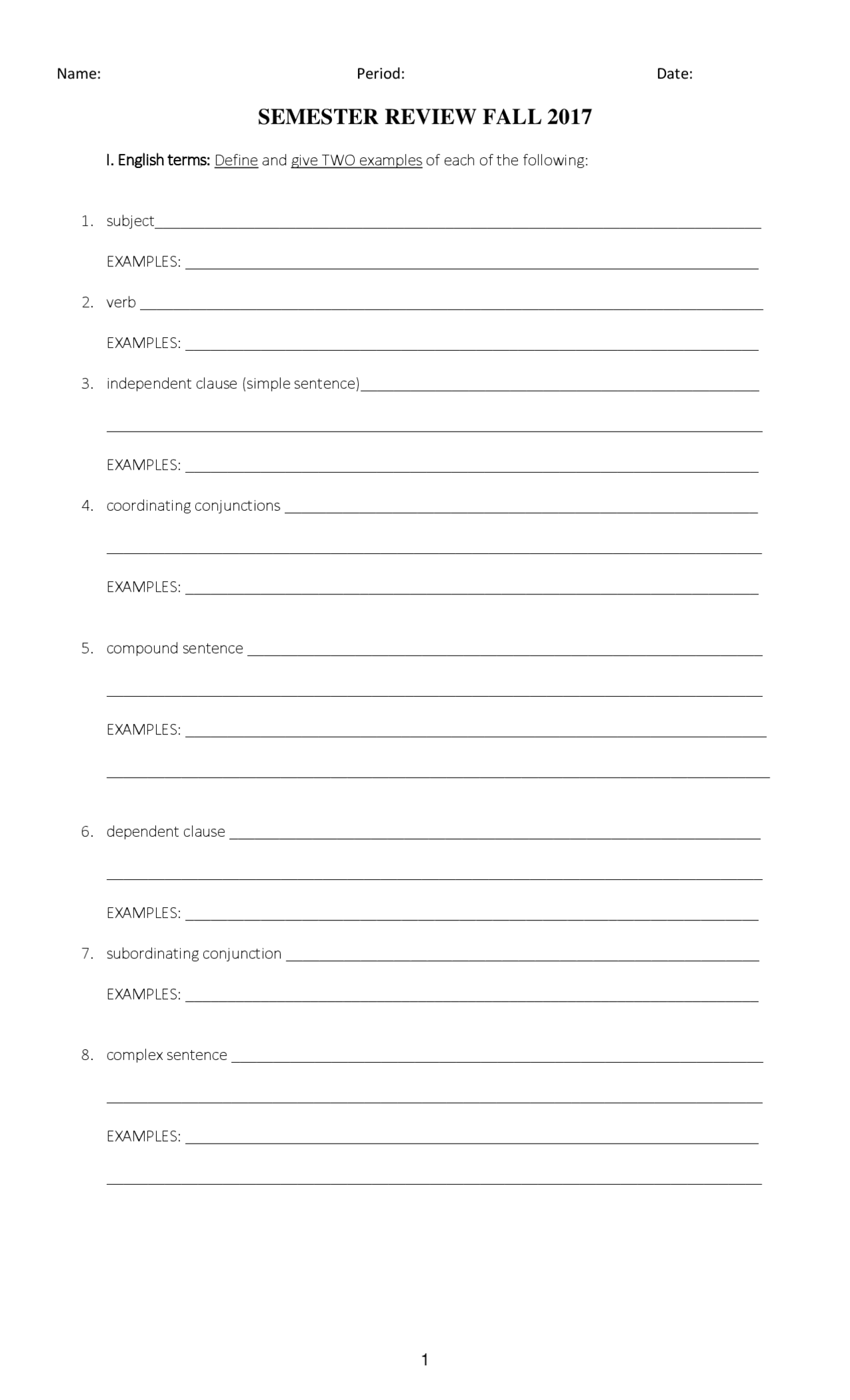 Match each term with the correct definition | Study notes English | Docsity