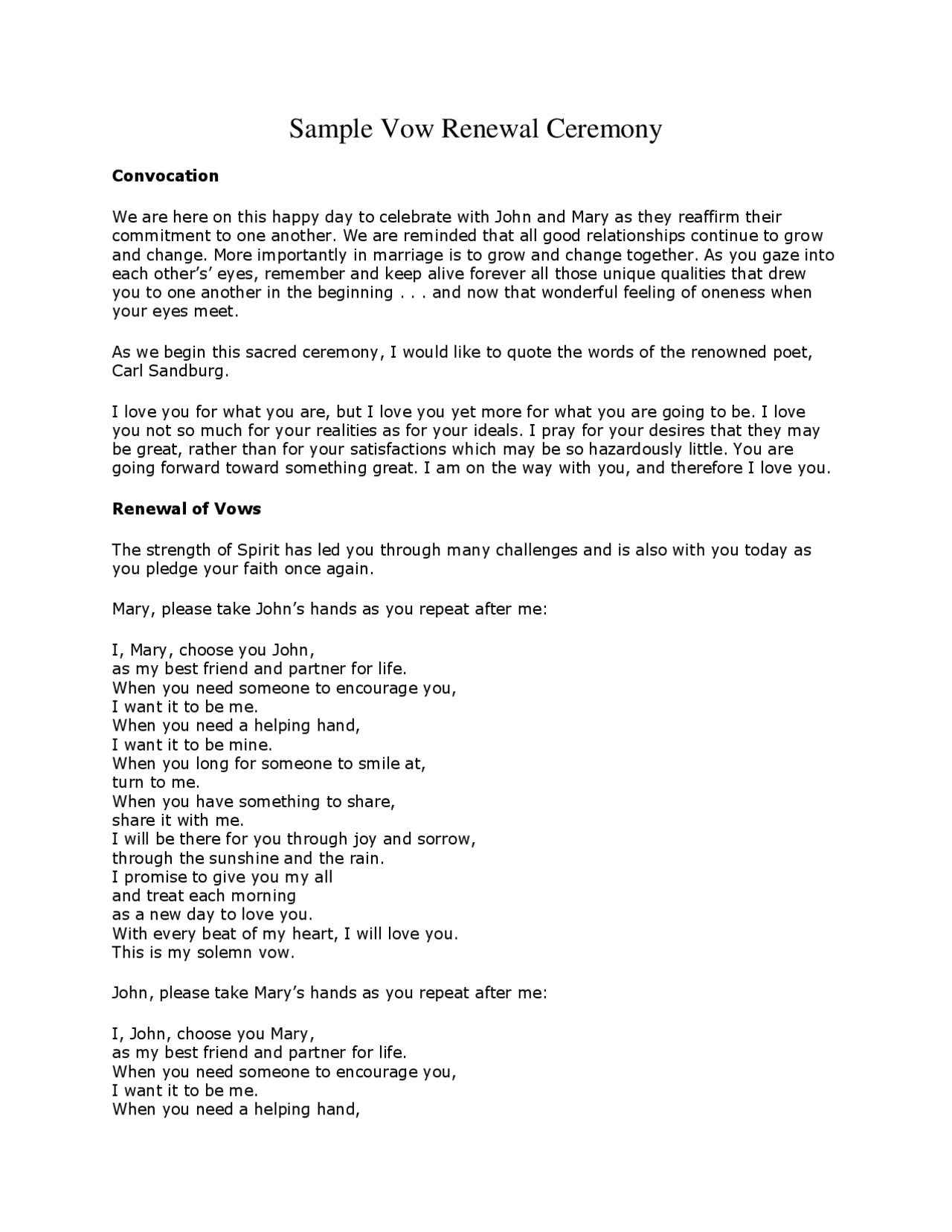 Example Vow Marriage Renewal Ceremony